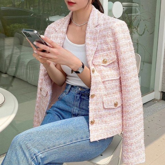 MODA ME COUTURE | Jackets & Coats | Classic Tweed Flap Pocket Lapel ...